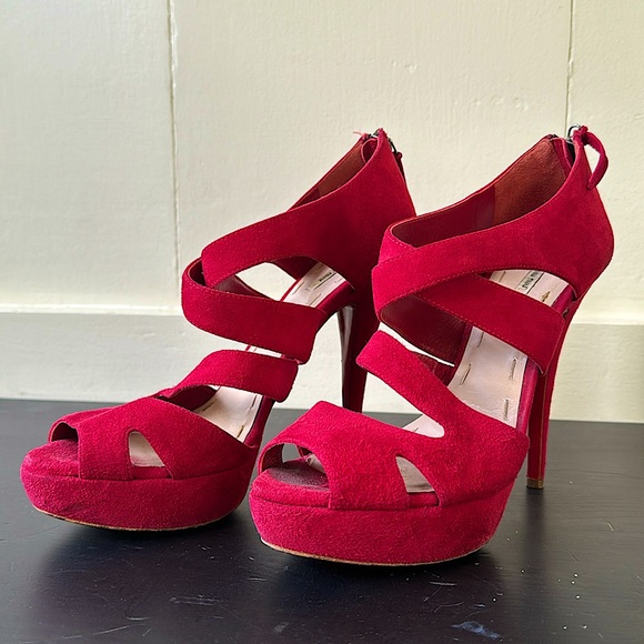 Miu Miu | Shoes | Miu Miu Red Suede Platform Heels Size 38 2 | Poshmark